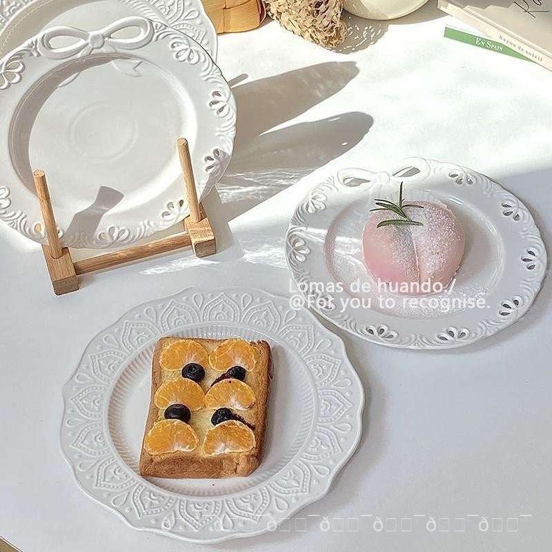 Ins Style French Embossed Pure White Western Food Plate Cake Plate ...