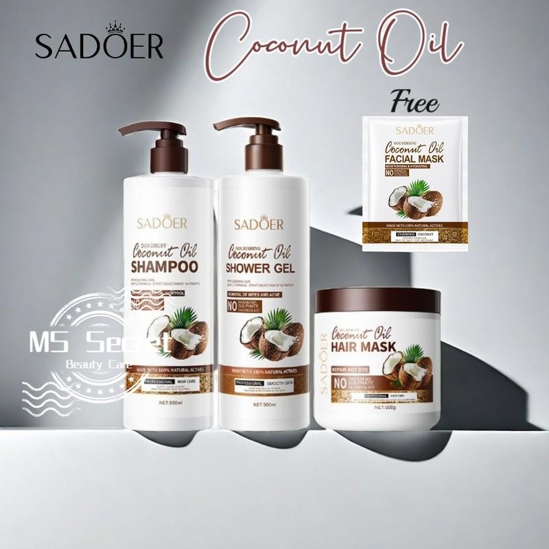 SADOER 3 IN 1 Nourishing Coconut Oil Hair Shampoo + Shower Gel + Hair Mask Set 500ml*3 | Shopee ...