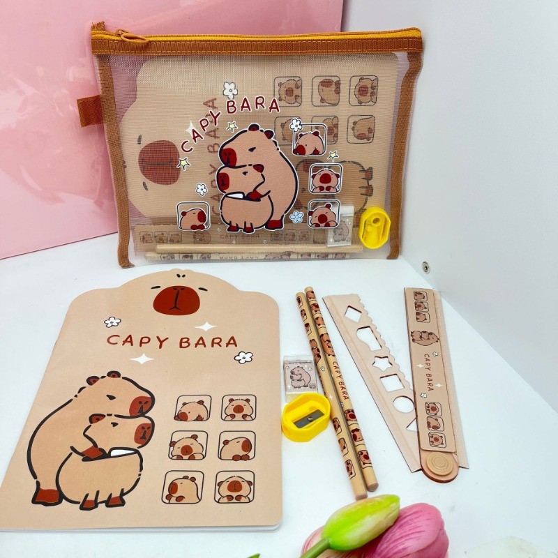 7Pcs/Set Cute Capybara Cartoon Stationery Set Children Learning Gift ...