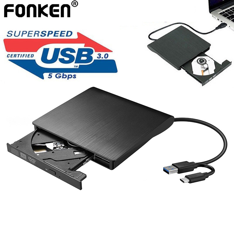Fonken External CD DVD Drive USB3.0/Type C External DVD Player Optical ...