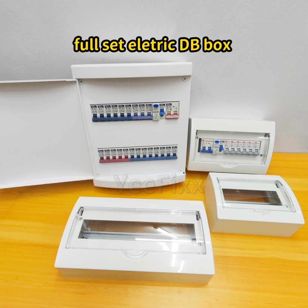 YeeFixx Full set electric DB box +mcb + elcb + copper bar + wire cable ...