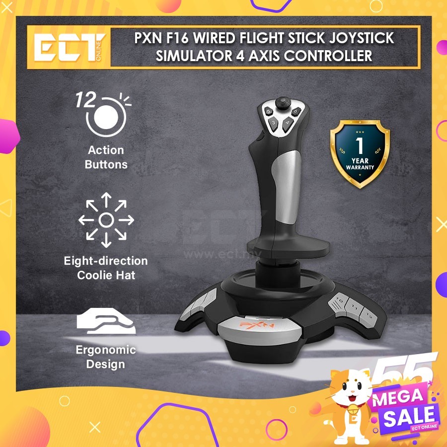 PXN F16 Wired Flight Stick Joystick Simulator 4 Axis Controller with ...