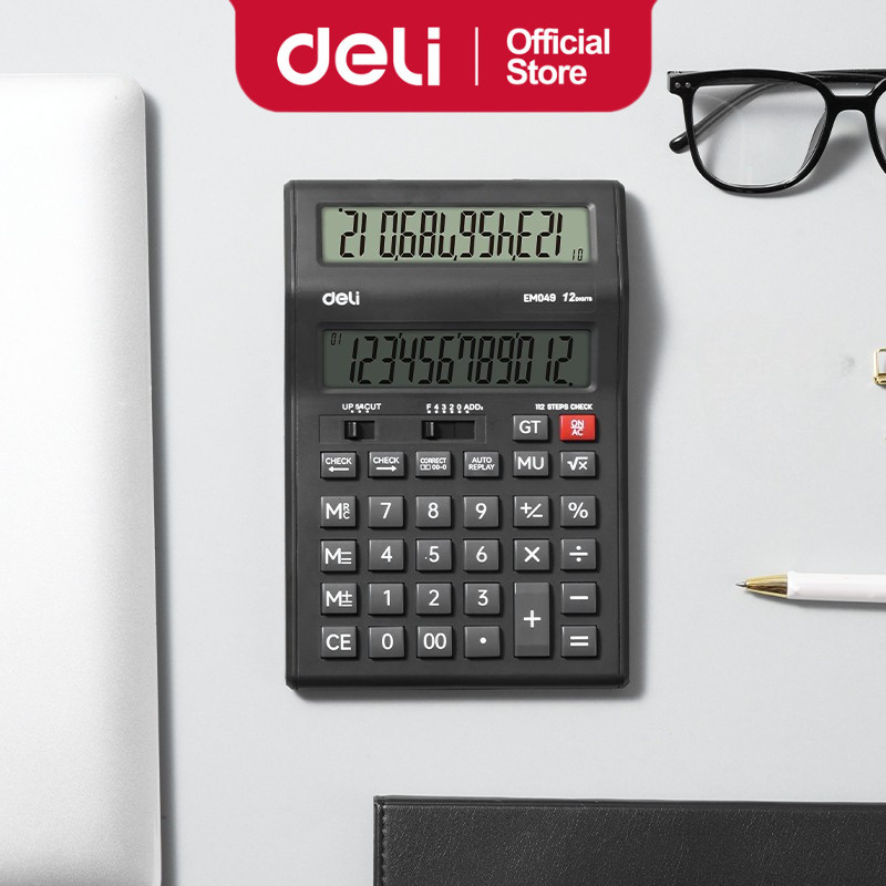 Deli 12 Digits Dual Display Calculator Office Large LCD Display Decimal Function Desktop ...