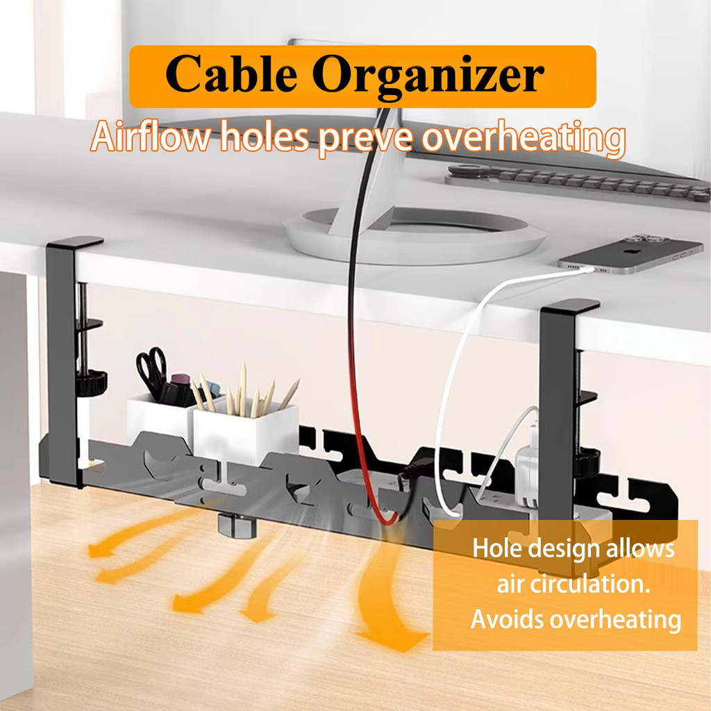 Telescopic Under Table Cable Management Storage Rack Metal Tray Home ...