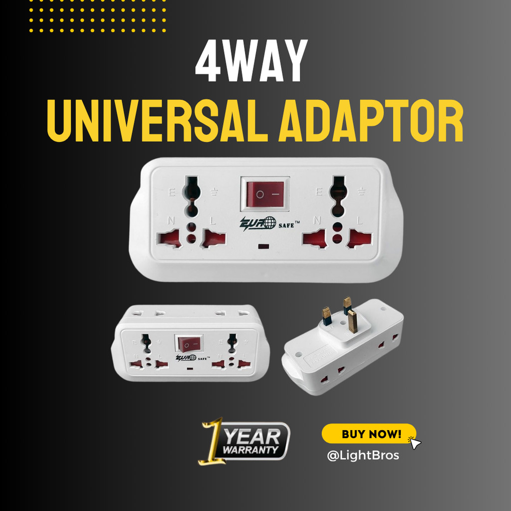 4 WAY 1500W UNIVERSAL MULTIPLE SOCKET 3PIN UK PLUG ADAPTOR WITH NEON ...