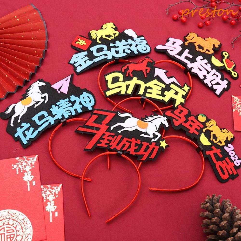 PRESTON 2026 Happy New Year Headband, Red Cartoon Horse Year Hairband ...