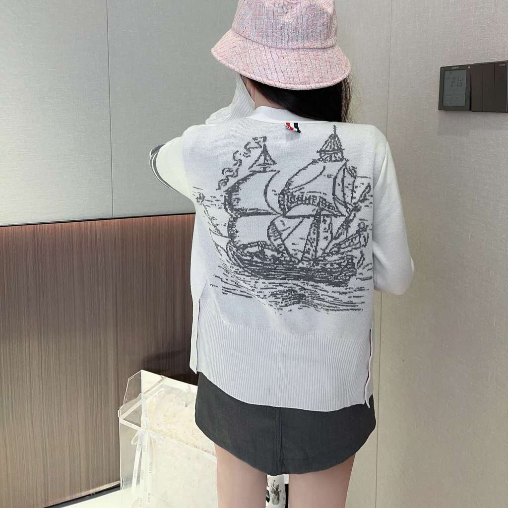 Thom Browne Back Sailing Jacquard Wool Sweater Jacket - AW Preppy ...