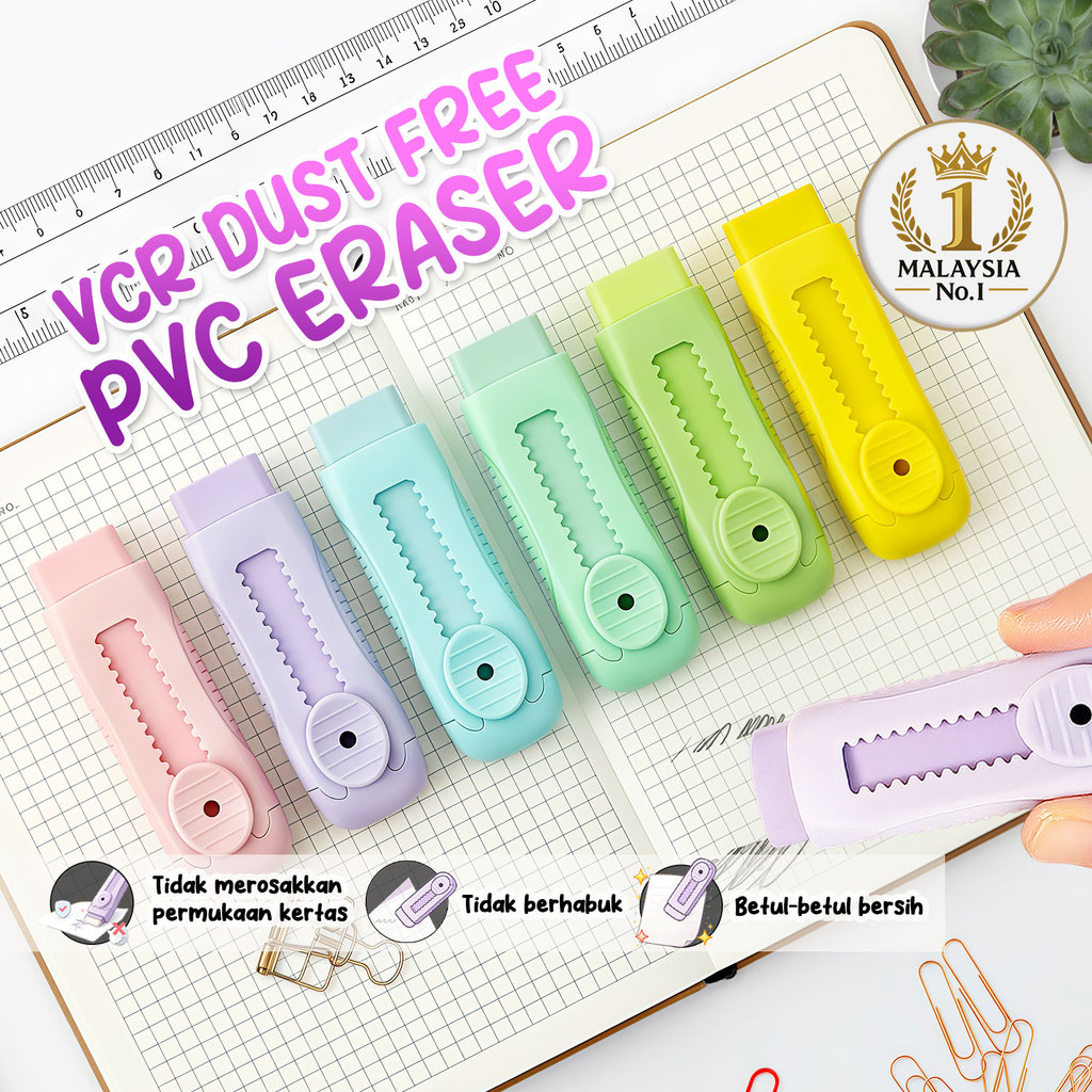 10Q PVC Sliding Eraser | Push Eraser in Soft Pastel Case | Cute & Clean ...