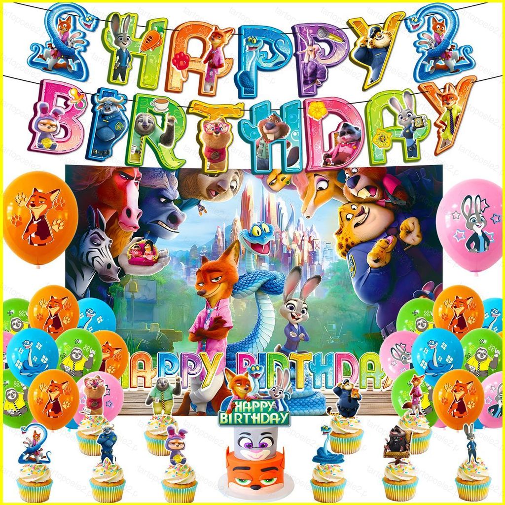 ST2 Zootopia 2 JUDY NICK kids birthday party decorations banner cake ...