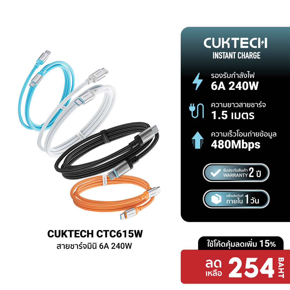 CUKTECH CTC615W 6A 240W USB-C Fast Charging Cable Length 1.5 Meters ...