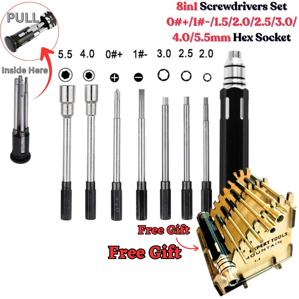 8in1 Screwdrivers Set 0#+/1#-/1.5/2.0/2.5/3.0/4.0/5.5mm Hex Socket ...