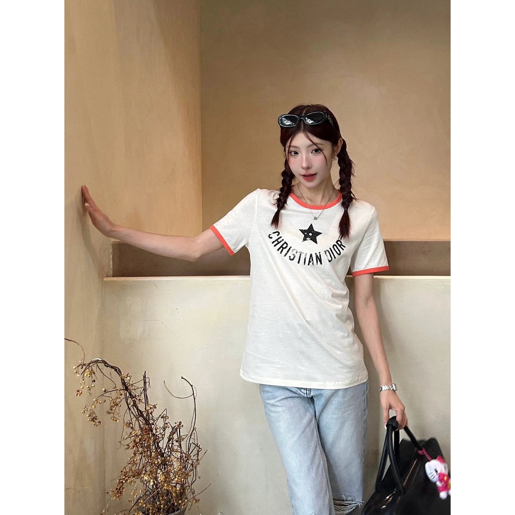 Dior Short Sleeve T-shirt - Casual Print with 3D Letters | Round Neck ...