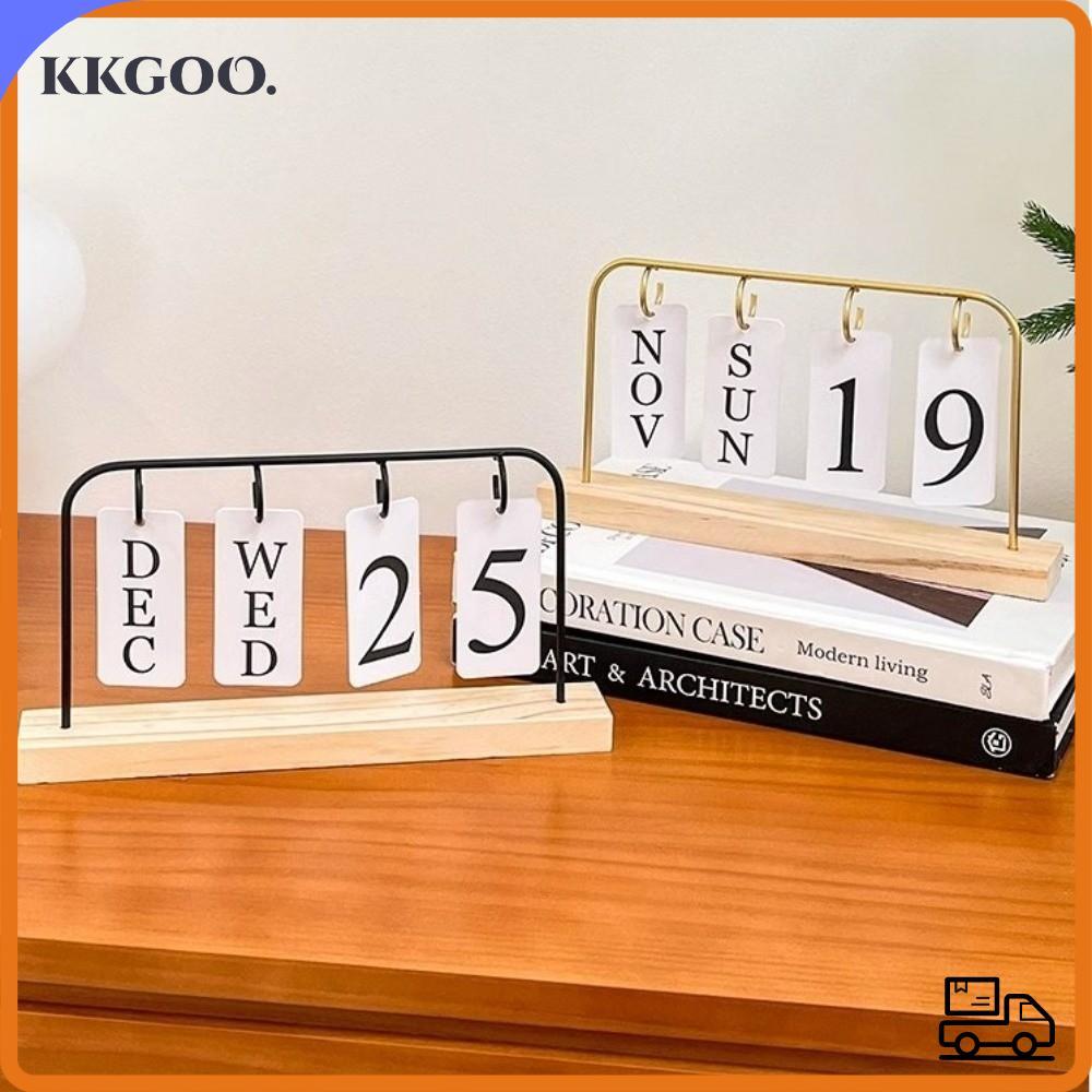 KKGOO Desktop Flip Calendar, Wooden Turn Page Design Standing Calendar ...