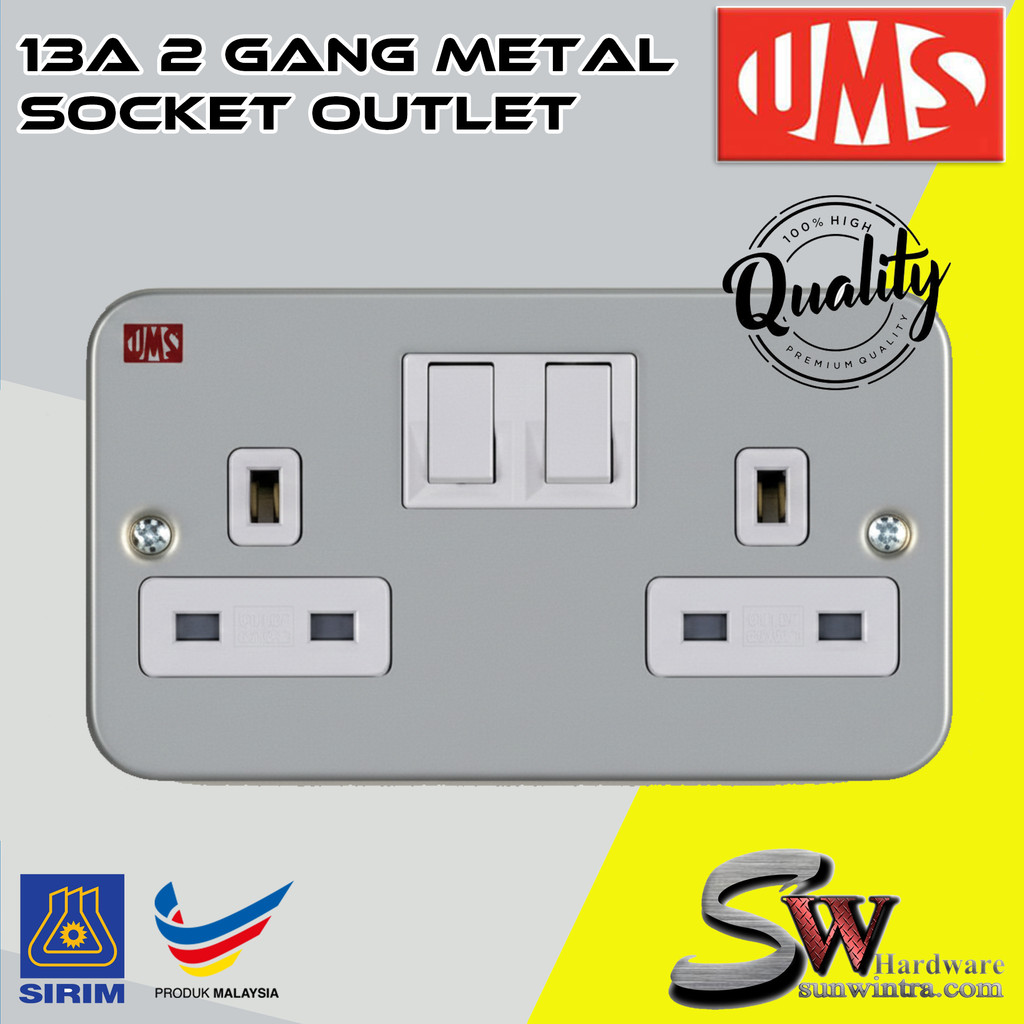 UMS 2213M 2213 M 13A 2 Gang Metal clab Switched Socket Outlet SIRIM ...