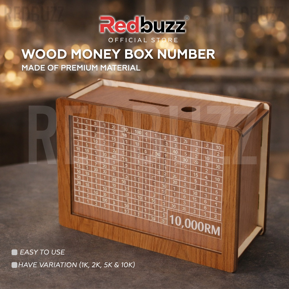 REDBUZZ Wood Money Box with number on the box, Tabung Duit, Saving ...