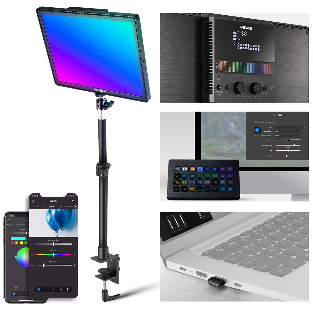 Neewer GL1C RGB 15.5" LED Key Light Gaming / Live Streaming / Work with ...