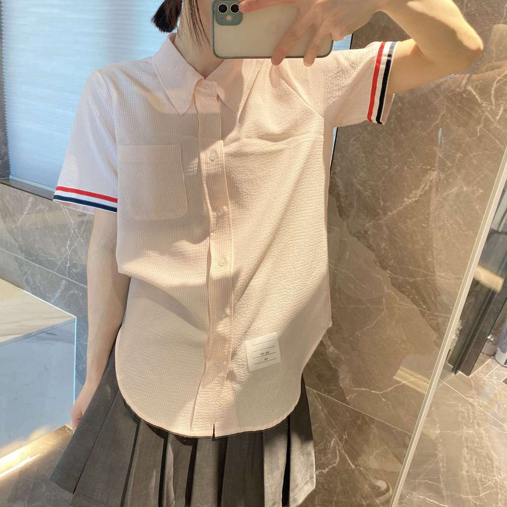 Thom Browne White Short-Sleeve Shirt - Colorful Ribbon & Stand Collar ...