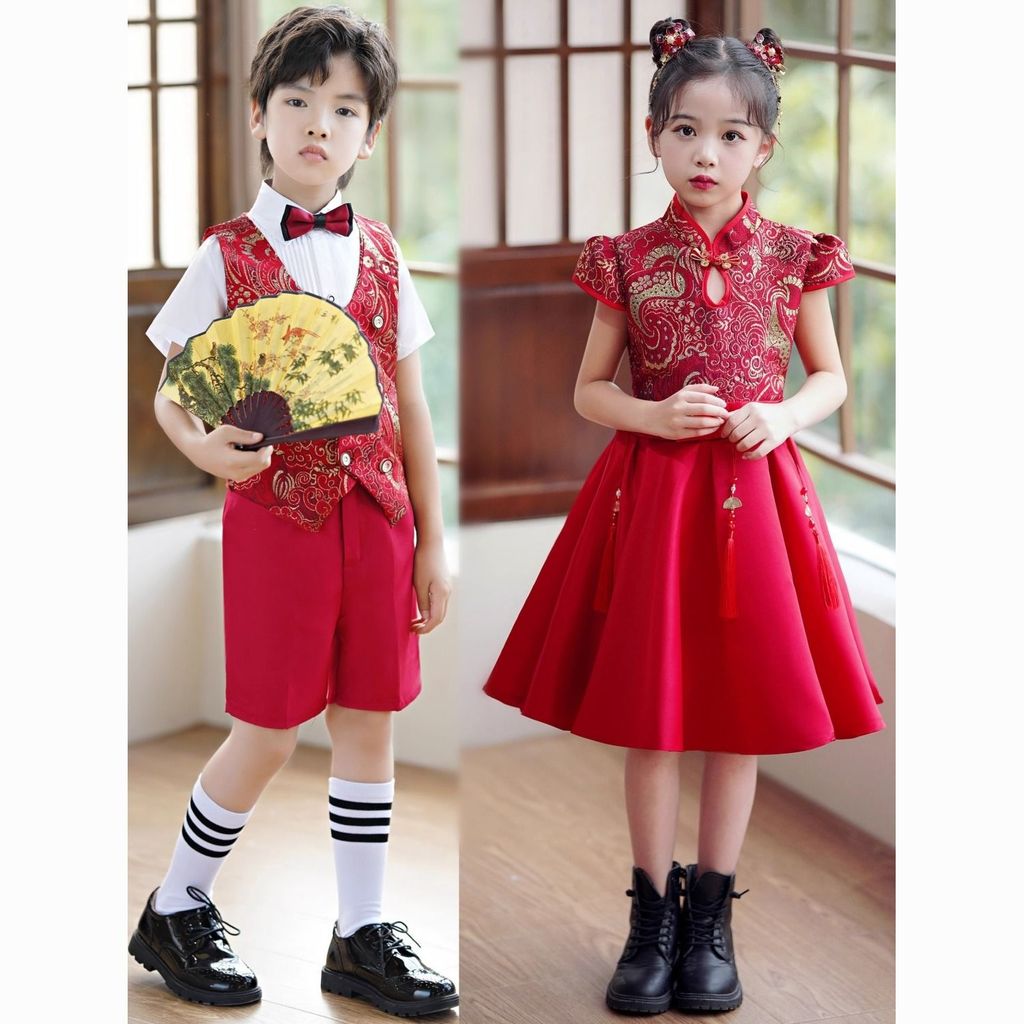 Little Girl Cheongsam Improved Chinese New Year Red Chinese New Year ...