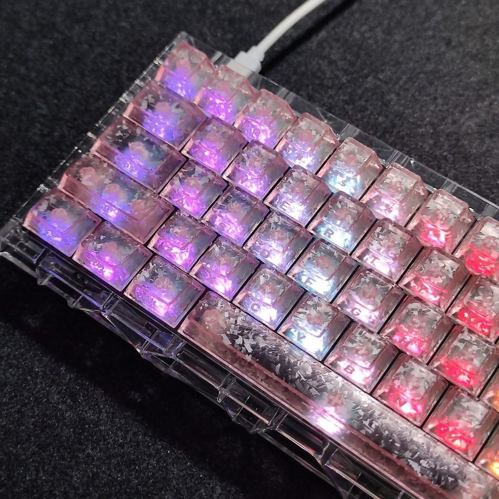 118 Keys Carbon Fiber Texture Fog Pink Transparent PC Keycaps Double ...
