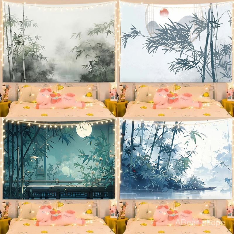 (Dihantar dari Kuala Lumpur）Lukisan Dakwat Kain Latar Belakang Buluh ...