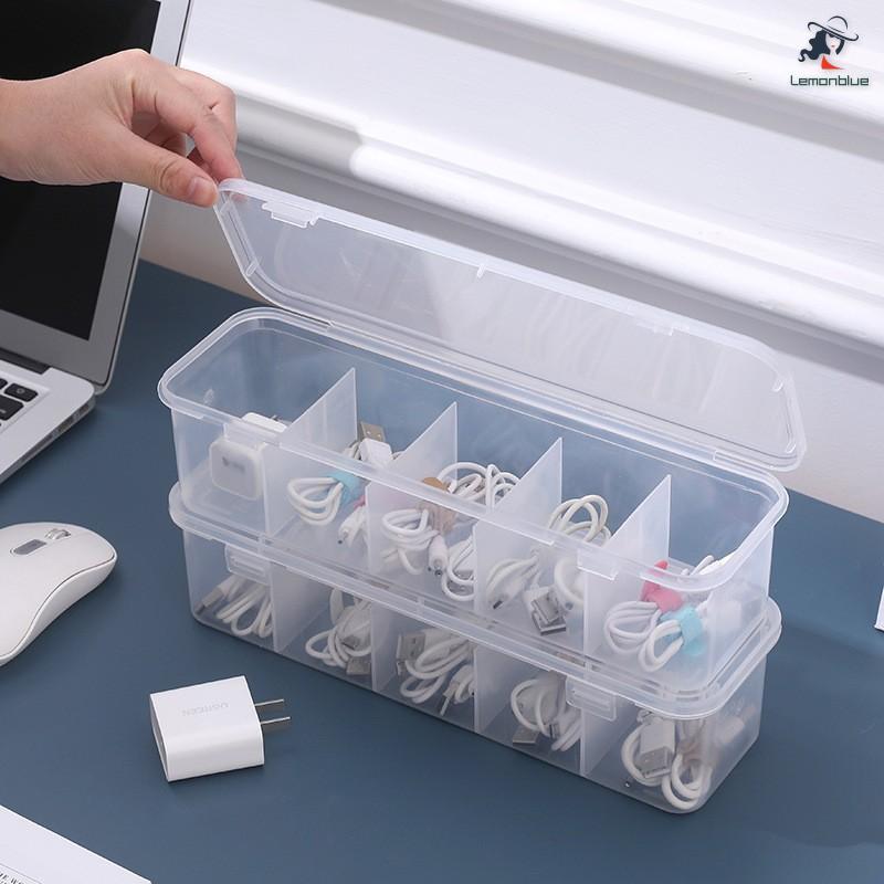Transparent 5 Compartments Data Cable Storage Box - Multipurpose ...