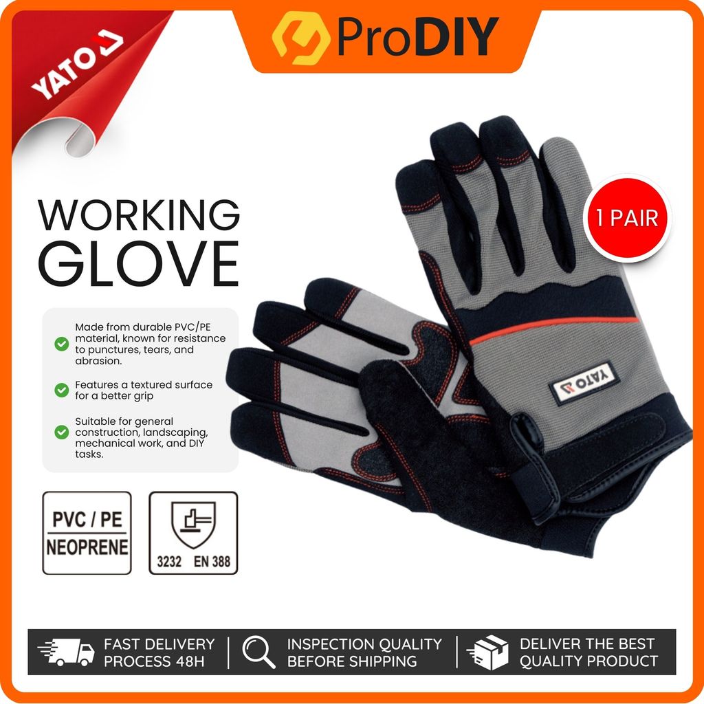 YATO 1 Pair Working Glove Safety Glove Neoprene Spandex Grip Anti-Slip ...
