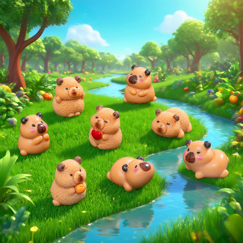 8Pcs Cartoon Mini Capybara Animal Miniatures Resin Ornaments Fairy ...