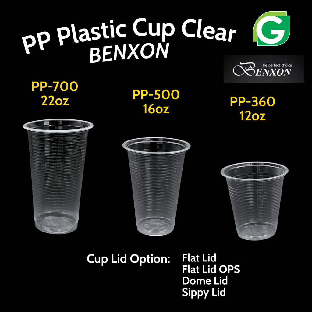 BENXON 12oz/16oz/22oz PP Cup and Flat/Dome/Sippy Lid Disposable Plastic ...