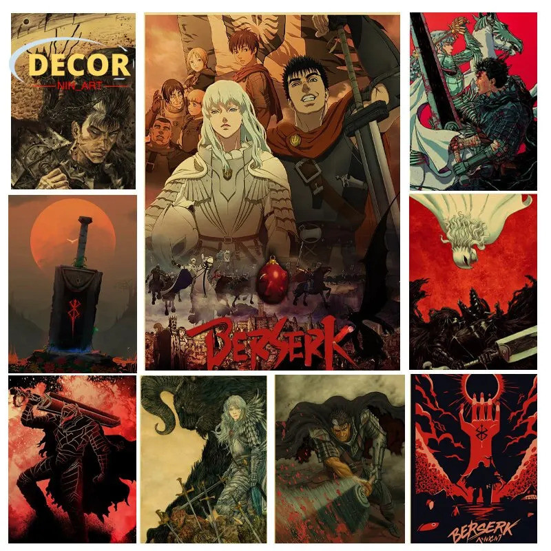 Berserk Anime Poster Manga Art featuring Griffith and Guts on Kraft ...