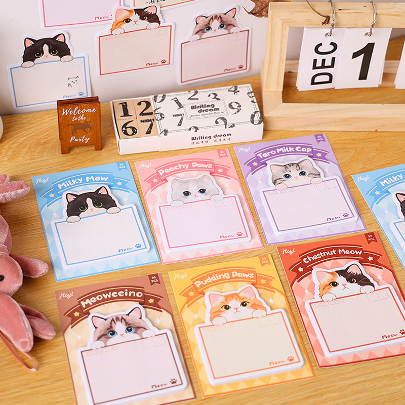 30 Sheets Lovely Cartoon Cat's Letter Theme Sticky Notes School Office ...