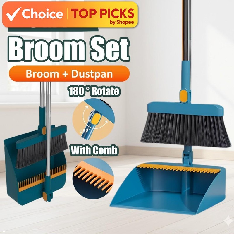 3 in 1 Broom Set Rotatable Foldable Sweeper Broom Dustpan Set Tangle ...