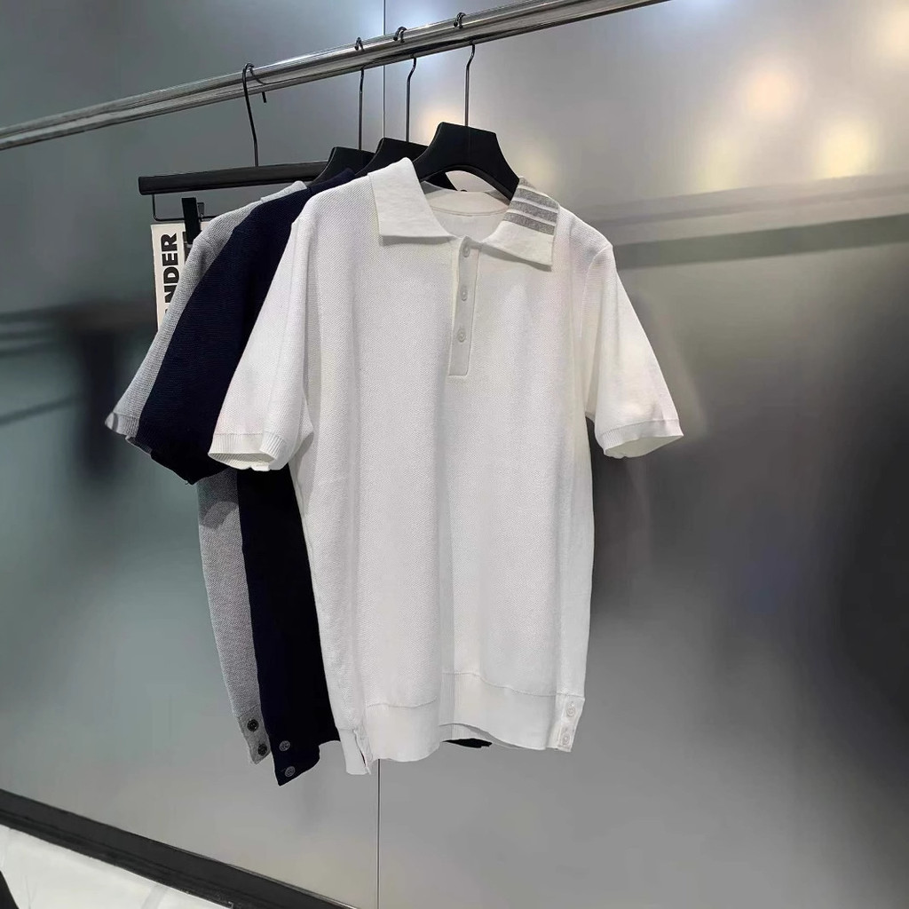 IF0Q Thom Browne 25 Summer New Style polo Collar Four Bars Stripes ...