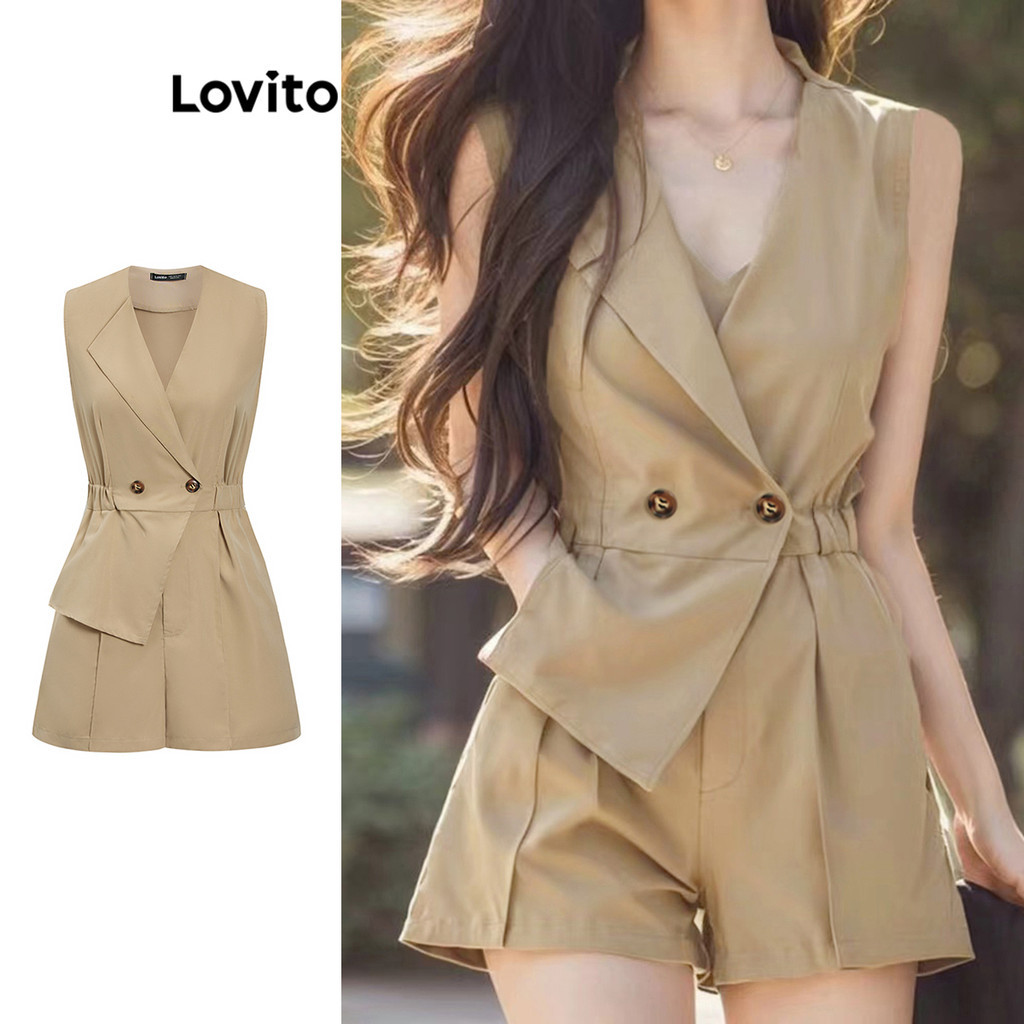 Lovito Elegant Jumpsuit Fake 2 In 1 Button Summer/Spring Jumpsuit for ...