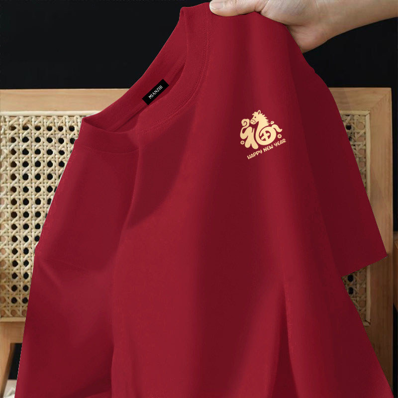2026 CNY t shirt Horse Year Red Short Sleeve T-Shirt Women Lucky ...
