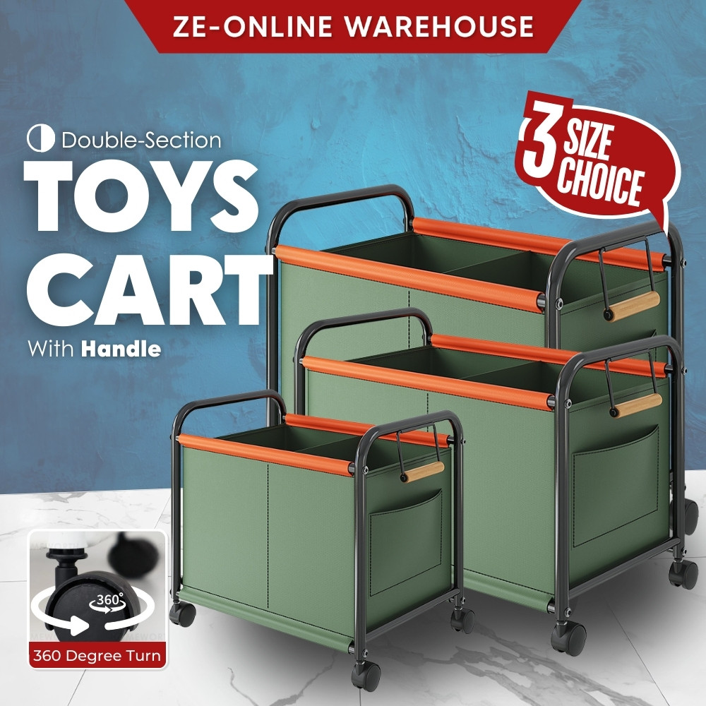 Toy Storage Cart with Handle – Double Section Organizer, 360° Wheels ...