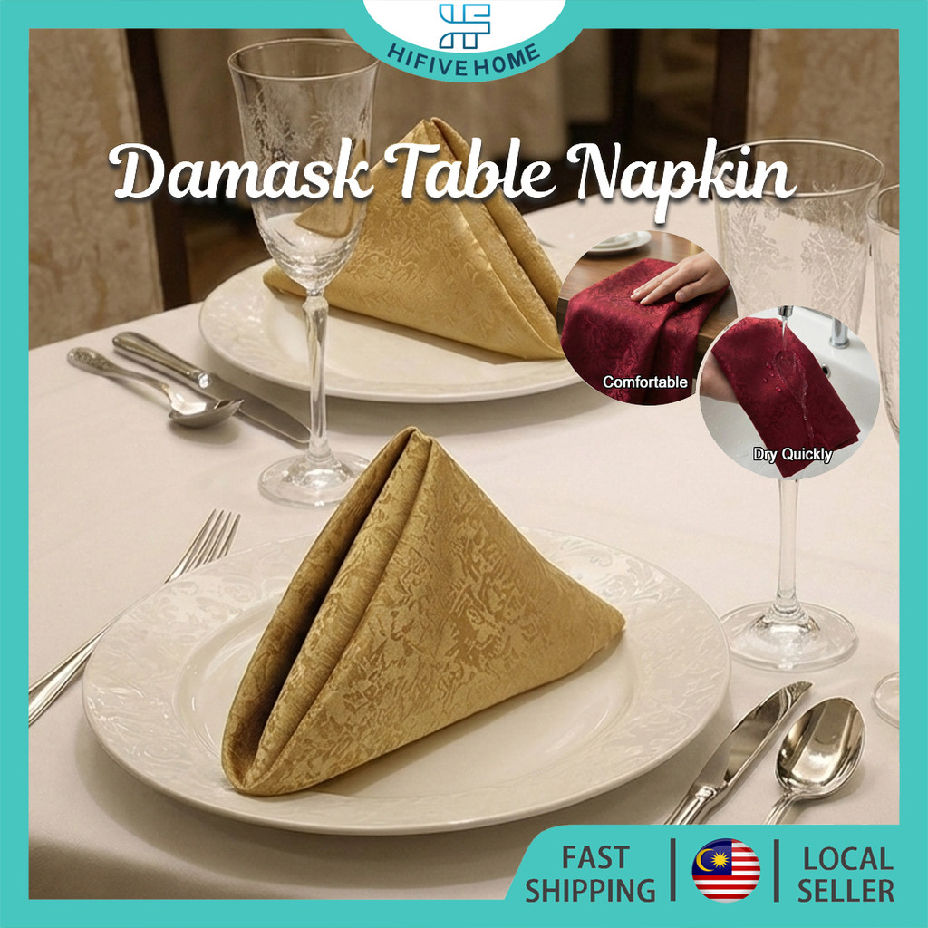 Premium Damask Table Napkin Hotel Wedding Restaurant Cloth Napkin Kain ...