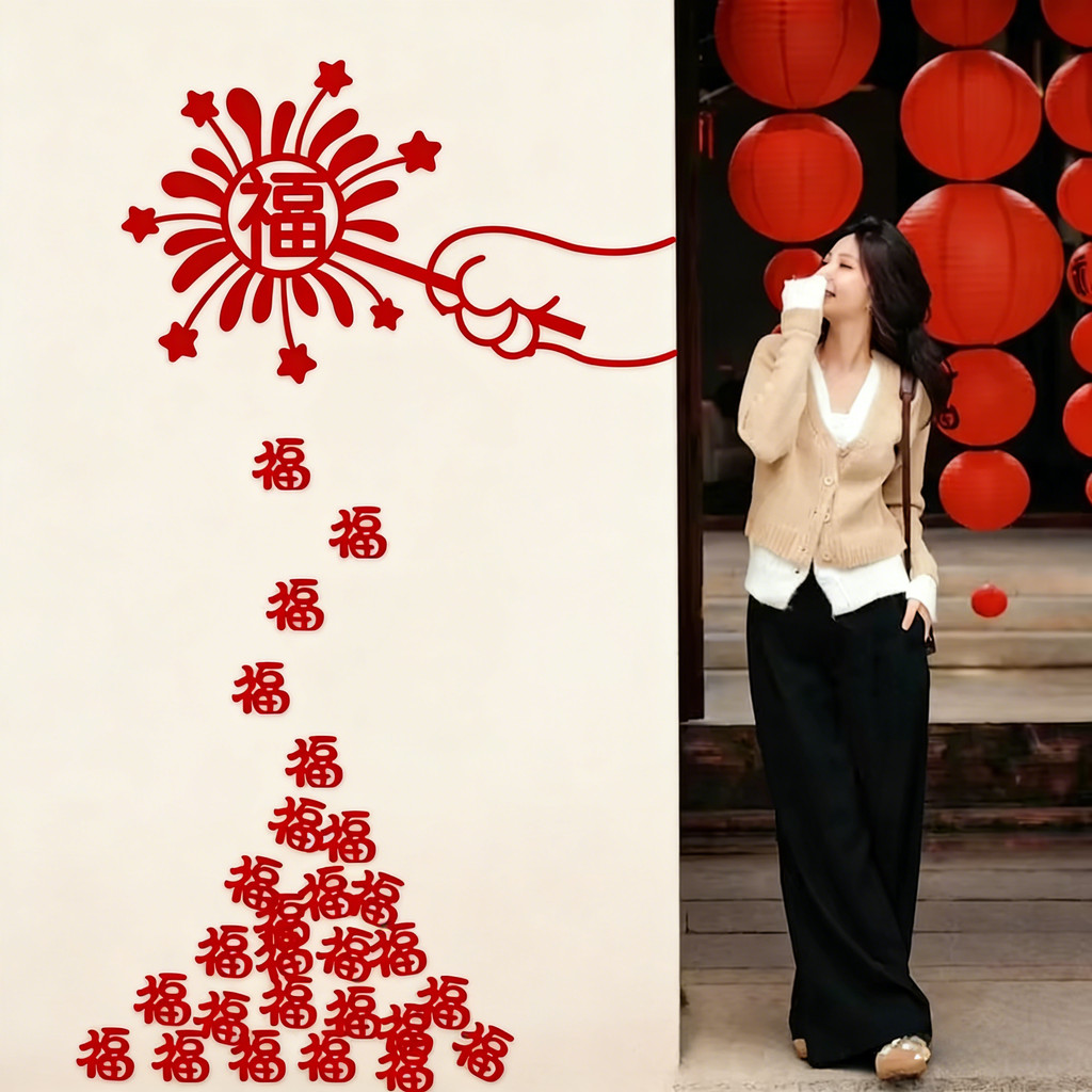 Creative Fu Character Wall Stickers Chinese New Year Blessing Door ...