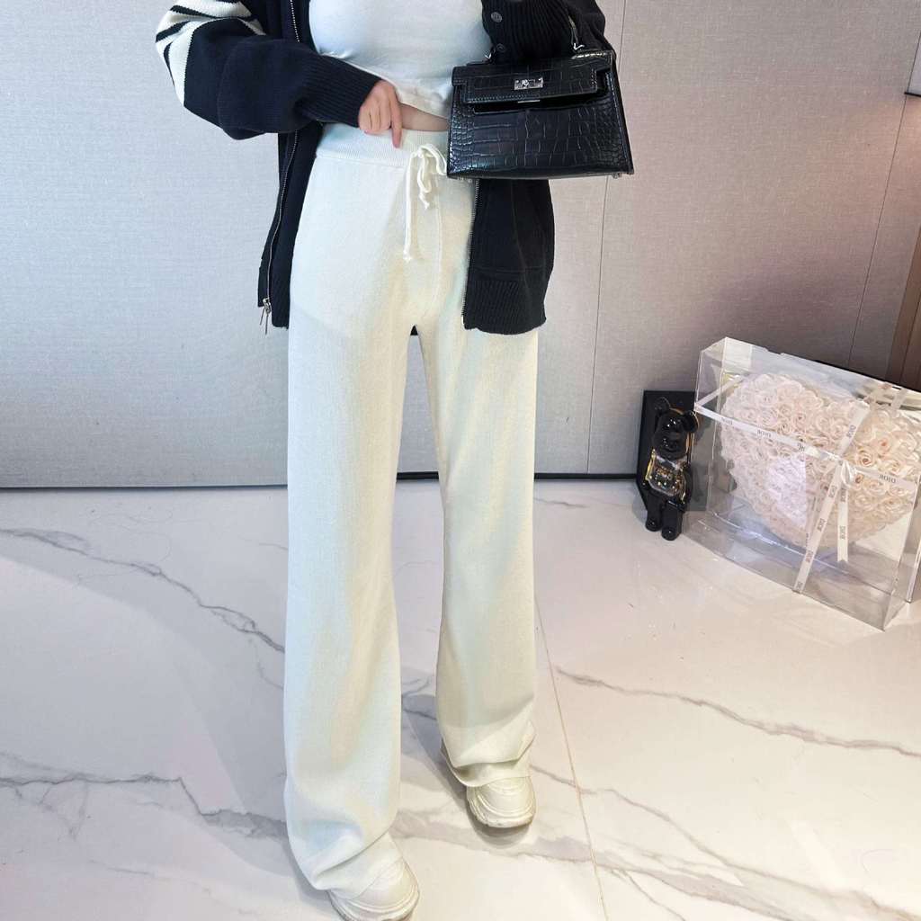 Thom Browne Women's Black Knitted Wool Elastic High Waist Straight-Leg ...