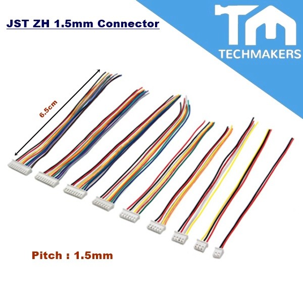 JST ZH 1.5mm 2/3/4/5/6/8/10-pin 6.5 Cm Connector Set Techmakers ...