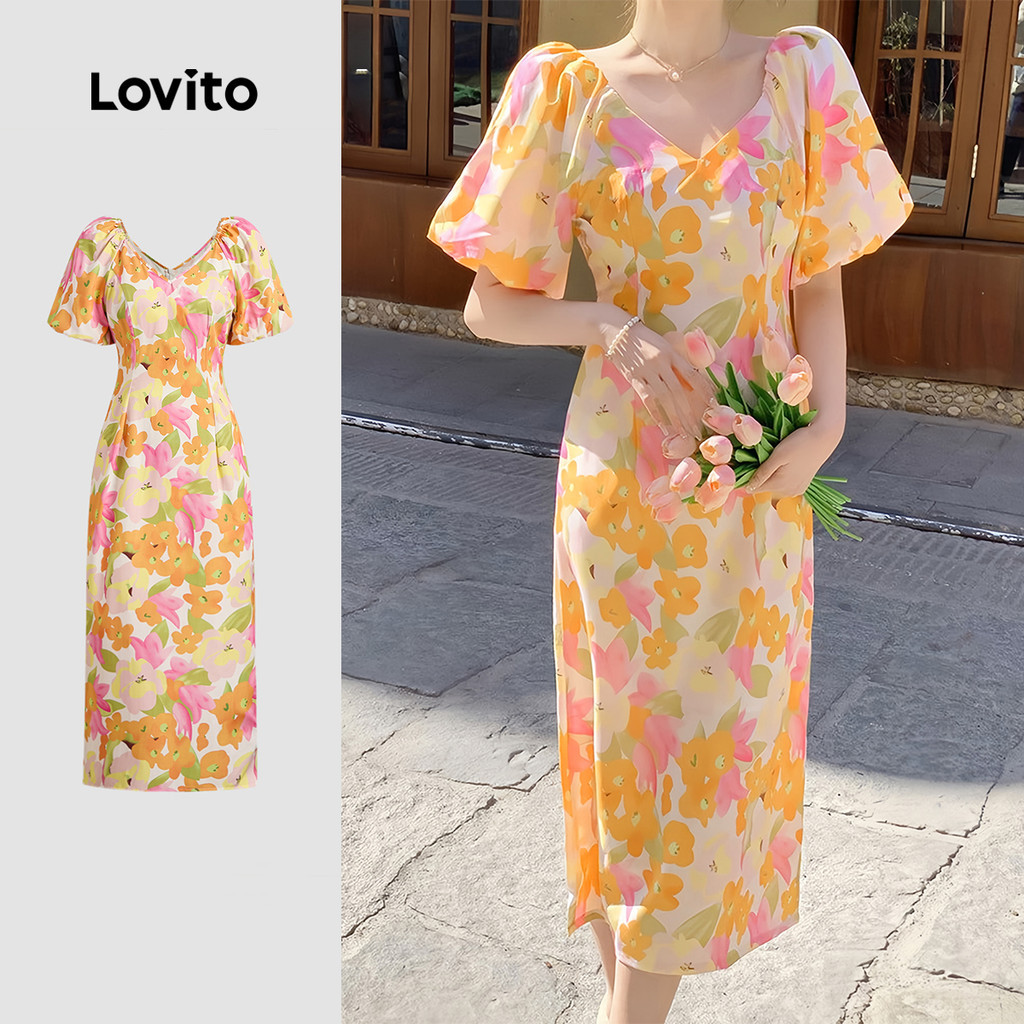 Lovito Elegant Dress Commute Classic And Versatile Floral Soft and ...