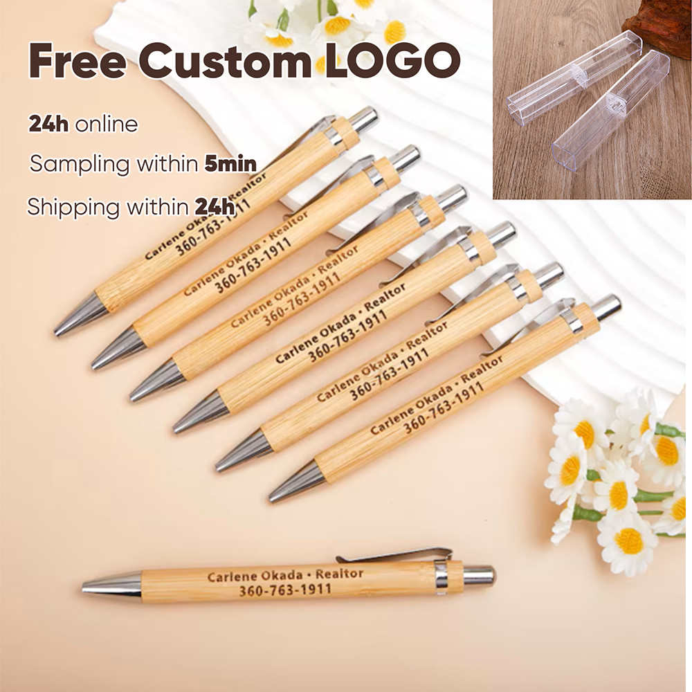 1PCS Free Personalised Bamboo Wooden Pen +box with Custom Engraving ...