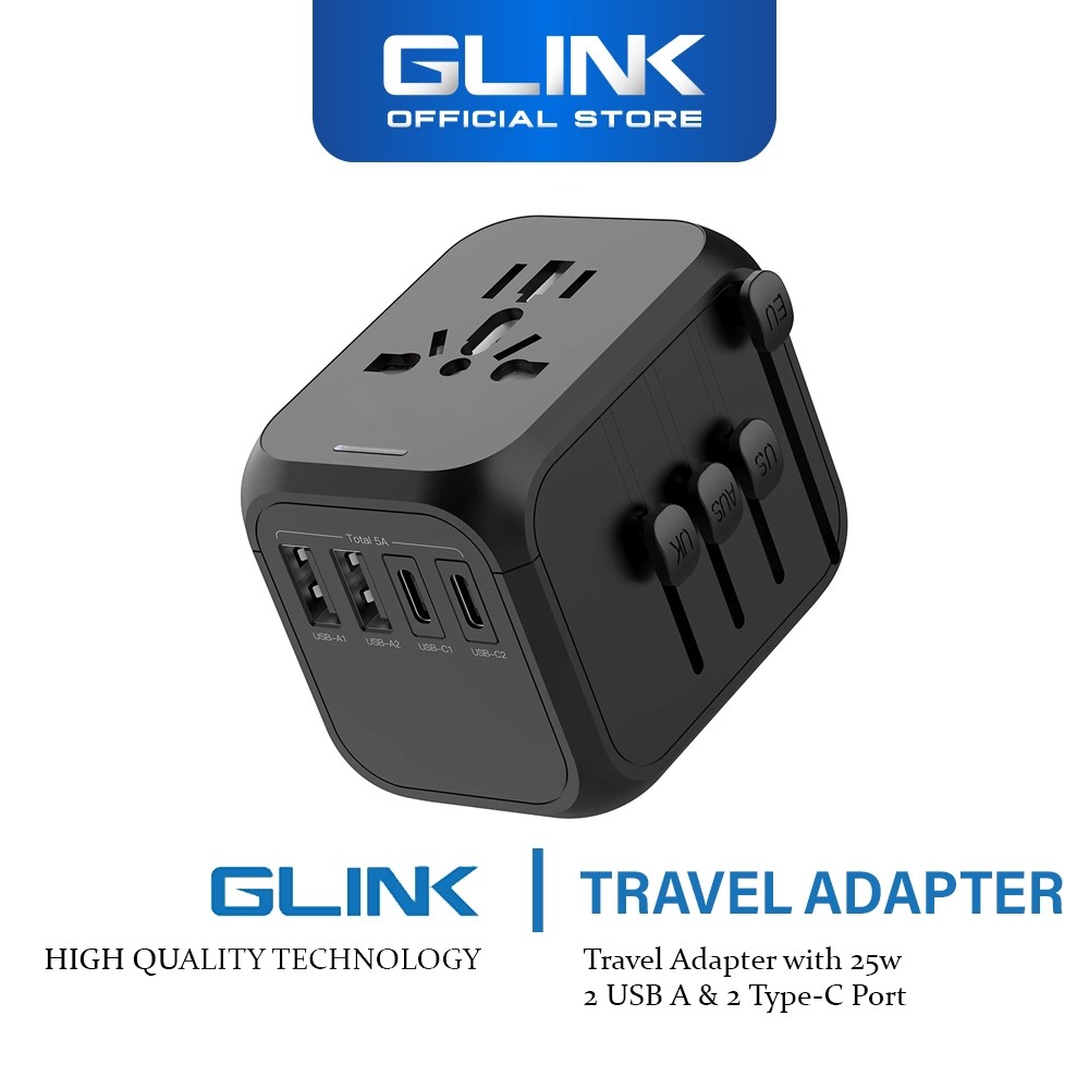 Glink Travel Adapter with 25W, 3 USB port & 1 Type-C Port | Shopee Malaysia