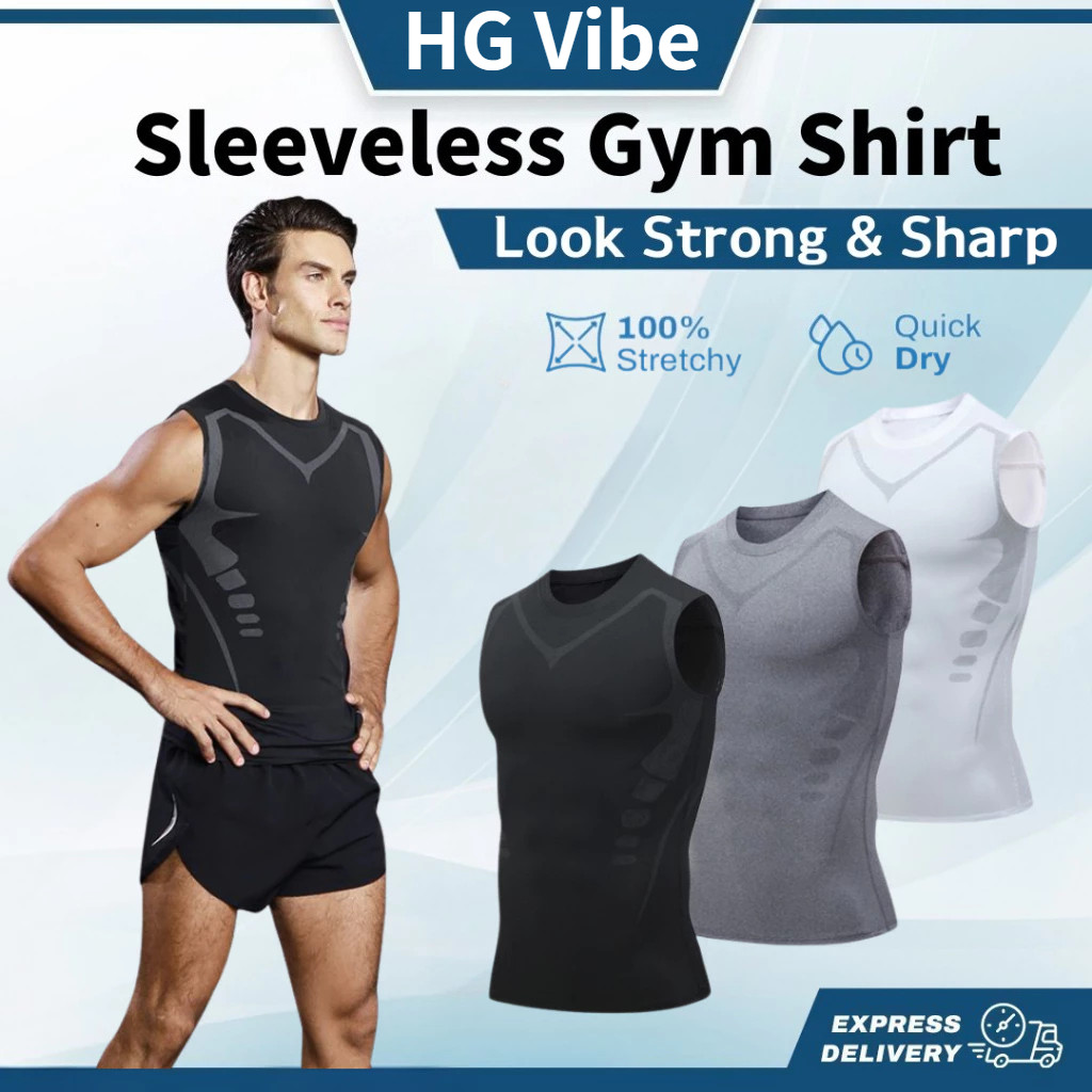 Sleeveless Gym Shirt Compression Singlet Men Baju Senaman Tanpa Lengan ...