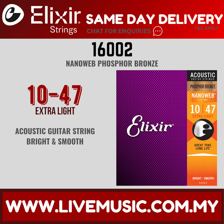 Elixir 16002 Nanoweb Phosphor Bronze Acoustic Guitar String (10-47 ...