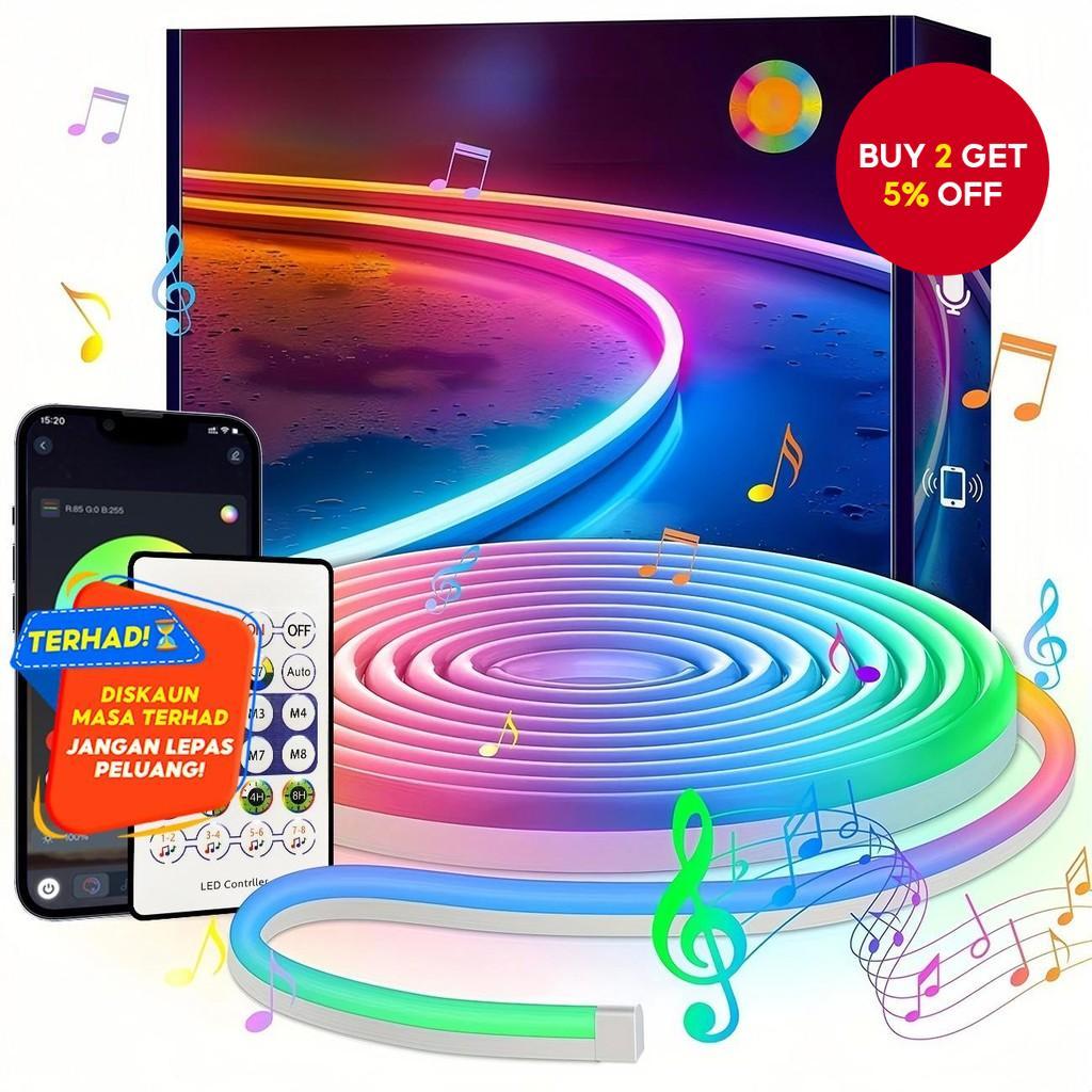 RGB Neon Light 5m Flexible Silicone LED Strip App Control Sync with ...