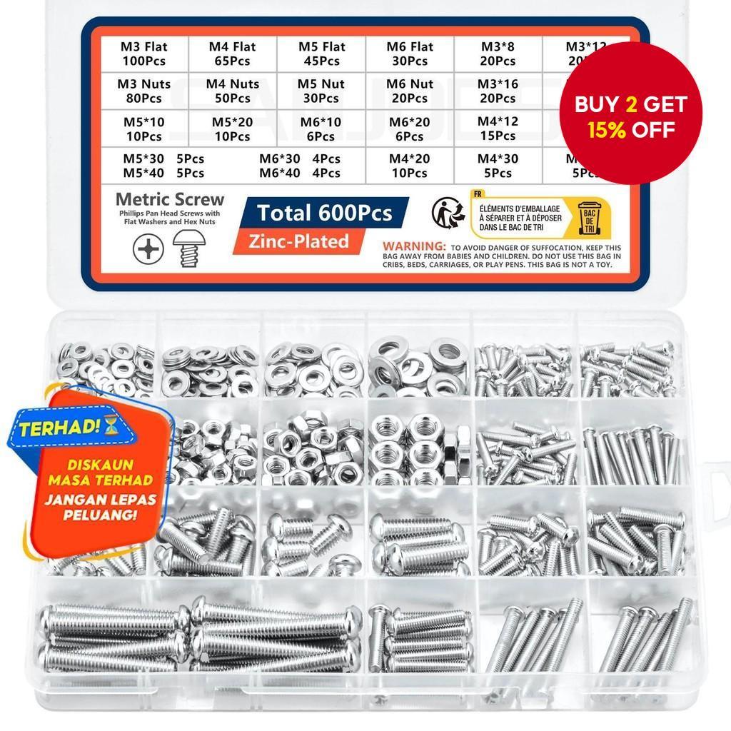 16 Sizes Screws, Bolts, and Nuts Assortment Kit, Metric Machine Screws ...