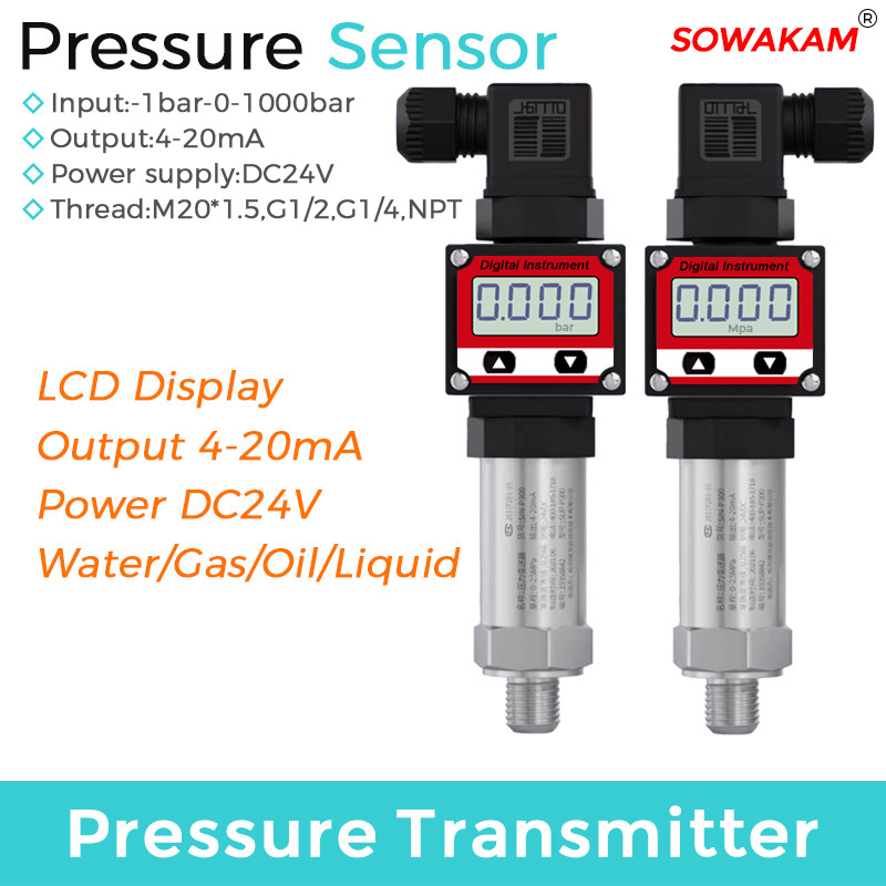 LCD Pressure Sensor -1bar-0-1000bar Water Oil Gas Pressure Sensor 4 ...