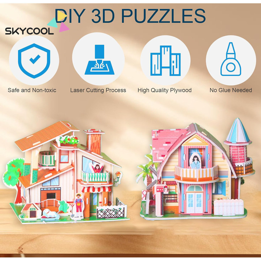 3D Miniature House Puzzle for Kids Cut-free DIY Doll House Jigsaw ...