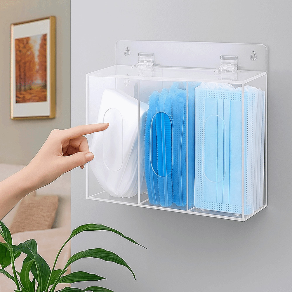ZENITHZEN Acrylic Glove Holder, 1/2/3 Grids Wall Mounted Glove Storage ...