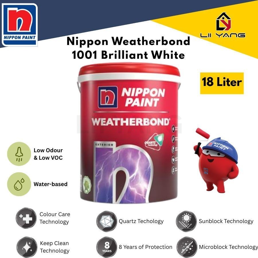 18L Nippon Paint Weatherbond Brilliant White 1001 Exterior Wall Paint ...